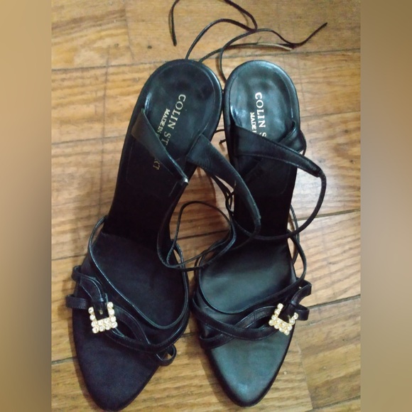 Colin Stuart | Shoes | Colin Stuart Black Leather Strappy Heels Size 9 ...